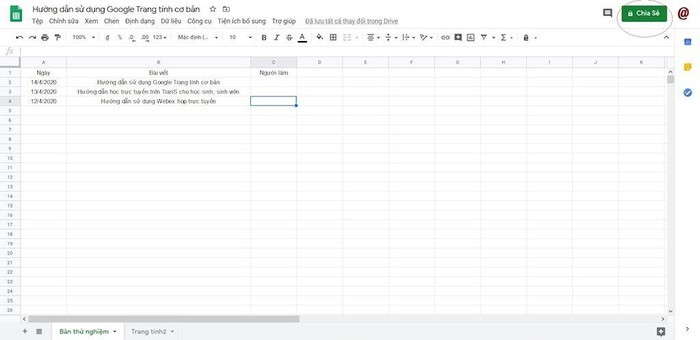 Hướng dẫn sử dụng Google Sheets chia sẻ file cho nhiều người chỉnh sửa